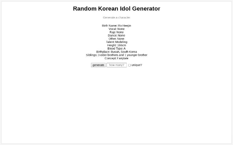 Random Korean Idol Generator