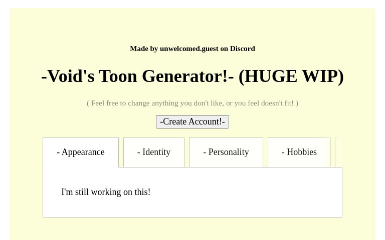 -Void's Toon Generator!- (HUGE WIP)