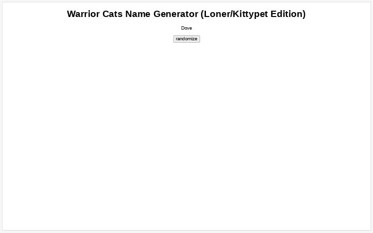 Warrior Cats Name Generator (Loner/Kittypet Edition)