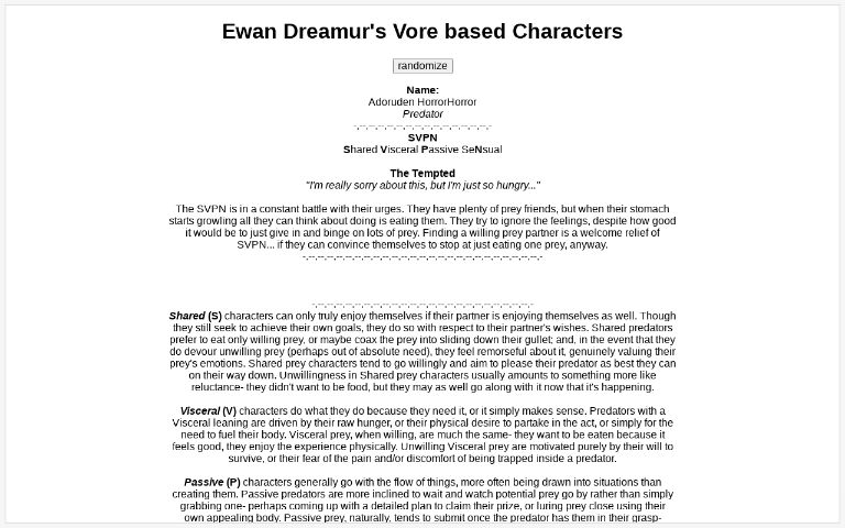 Ewan Dreamur's Vore based Characters ― Perchance Generator