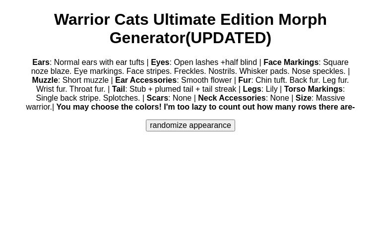 Warrior Cats Ultimate Edition Morph Generator(UPDATED)