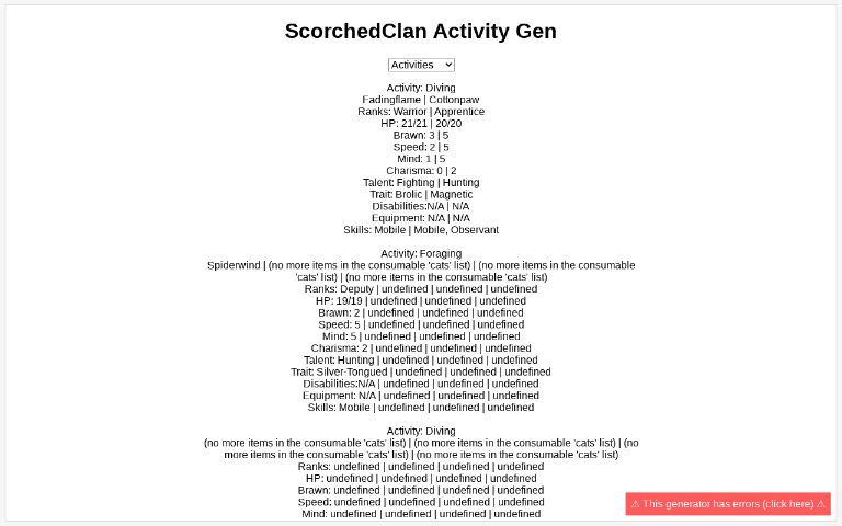 ScorchedClan Activity Gen ― Perchance Generator