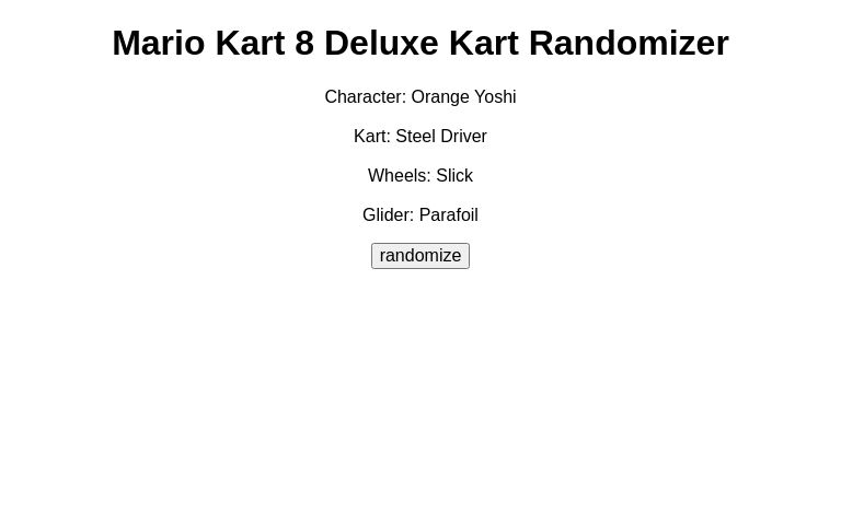 Mario Kart 8 Deluxe Kart Randomizer ― Perchance Generator