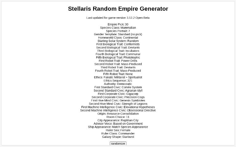 Stellaris Random Empire Generator