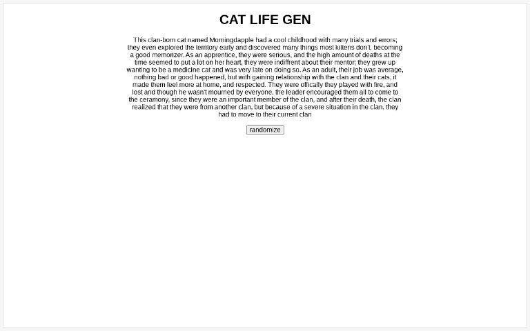 CAT LIFE GEN ― Perchance Generator