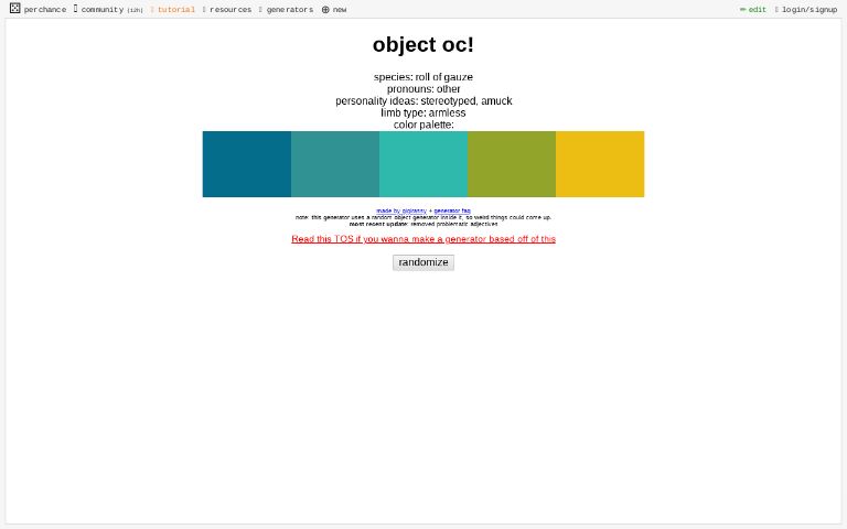 object oc! ― Perchance Generator