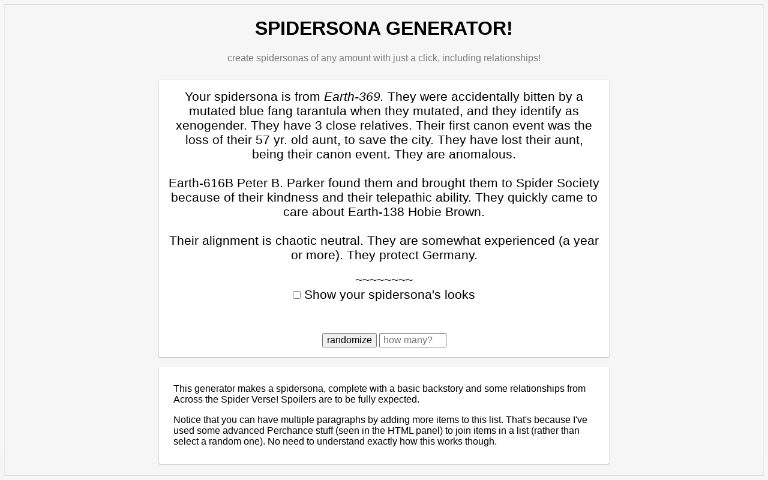 SPIDERSONA GENERATOR!
