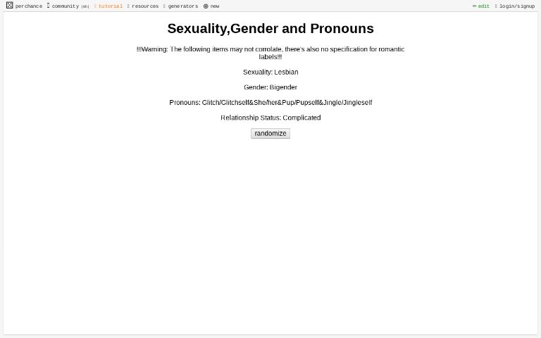 Sexuality,Gender and Pronouns ― Perchance Generator
