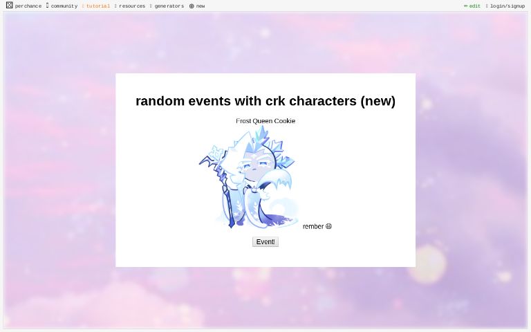 random events with crk characters (new) ― Perchance Generator