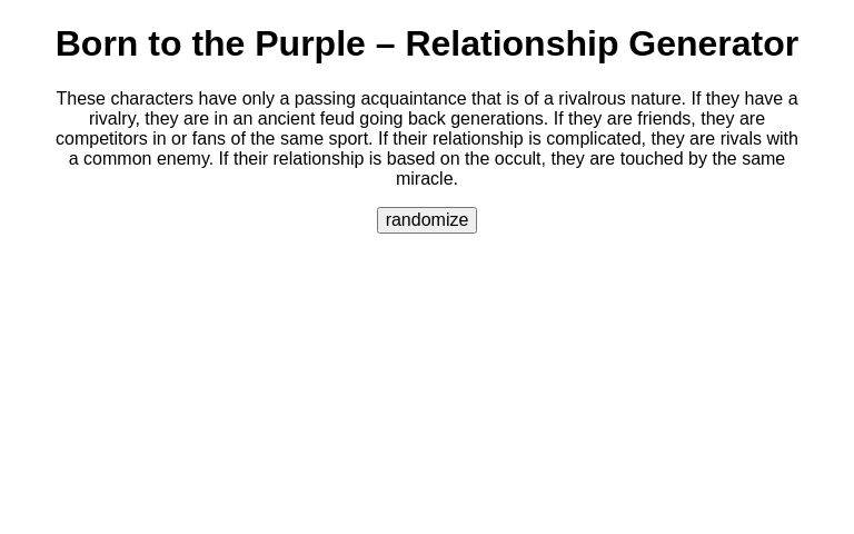 Born to the Purple – Relationship Generator