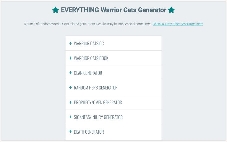 Cloudwatcher's EVERYTHING Warrior Cats Generator