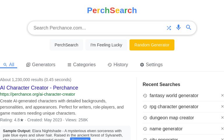 No results found for your search ― Perchance Generator