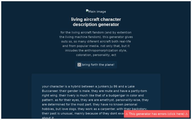 living aircraft character description generator