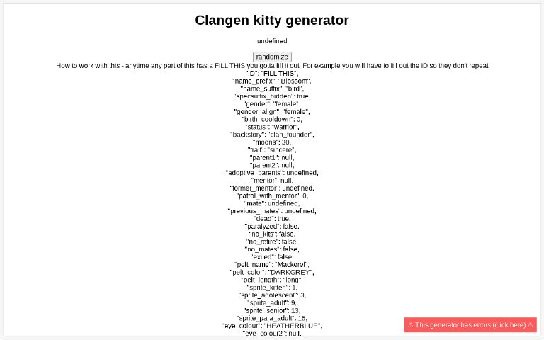 Clangen kitty generator