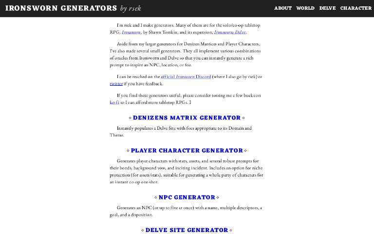 Ironsworn Generators by rsek