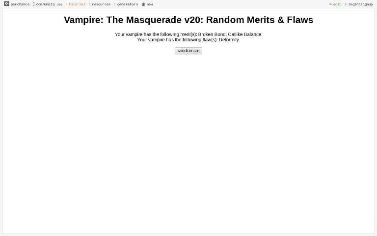 Vampire: The Masquerade v20: Random Merits & Flaws ― Perchance Generator