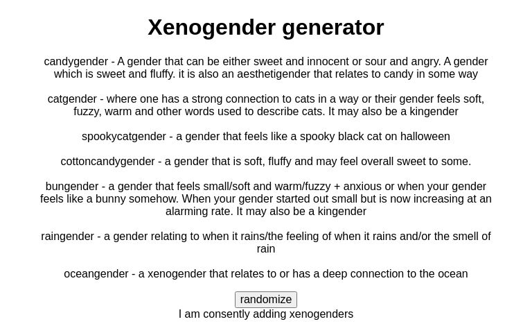 Xenogender generator