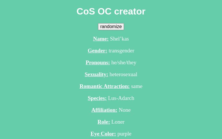 CoS OC creator ― Perchance Generator
