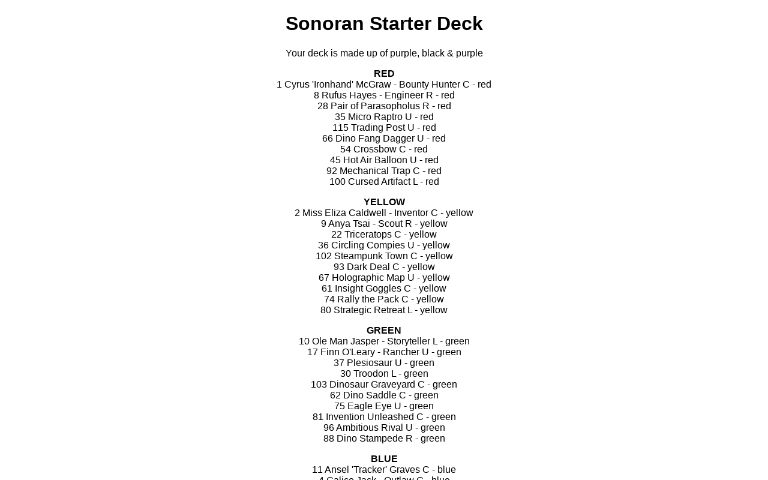 Sonoran Starter Deck ― Perchance Generator