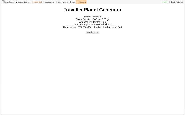 Traveller Planet Generator