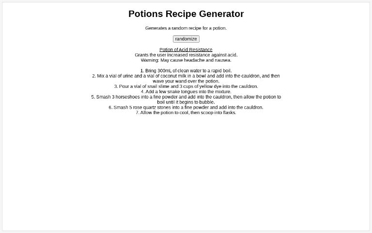 Potions Recipe Generator