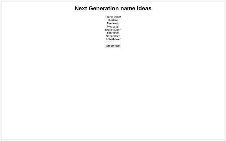 Next Generation name ideas