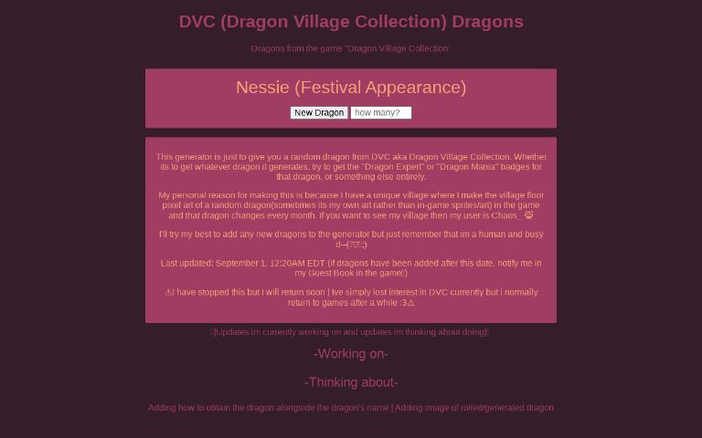 DVC (Dragon Village Collection) Dragons ― Perchance Generator