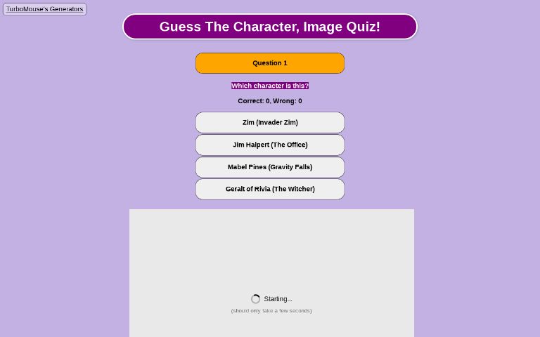 Guess The Character, Image Quiz! ― Perchance Generator