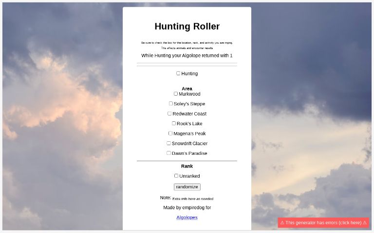 Hunting Roller ― Perchance Generator