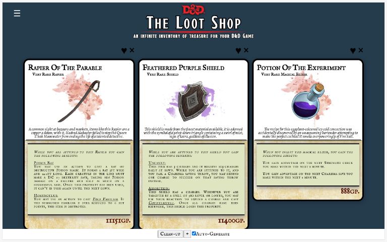 The Loot Shop ― Perchance Generator