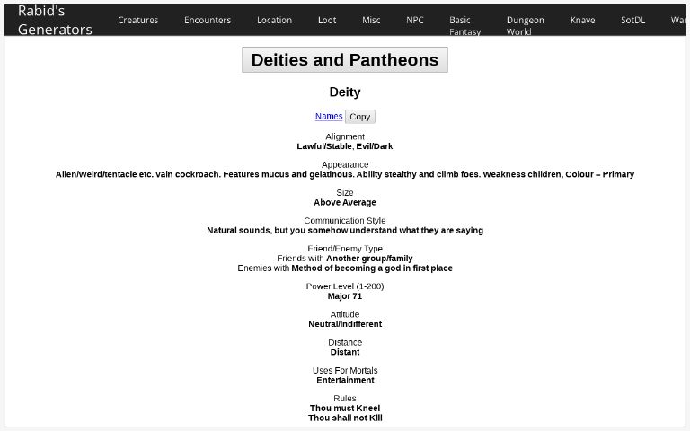 Deities and Pantheons ― Perchance Generator
