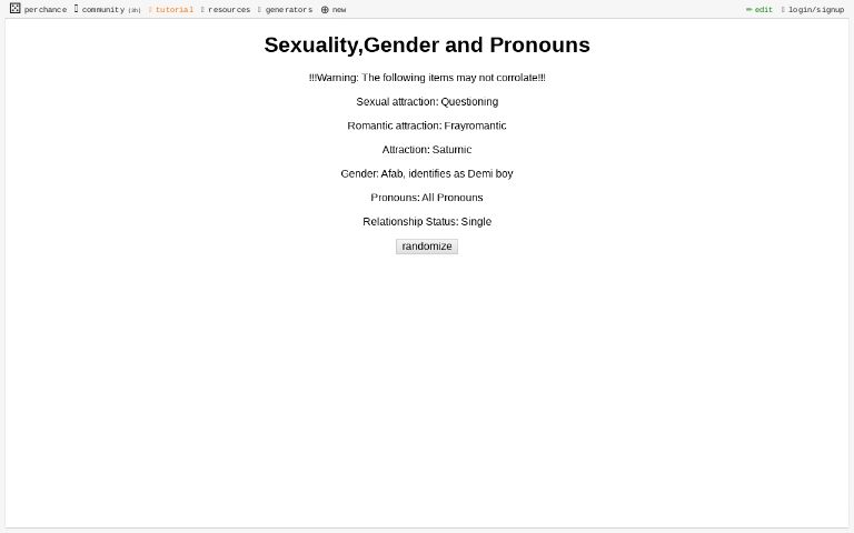 Sexuality,Gender and Pronouns ― Perchance Generator