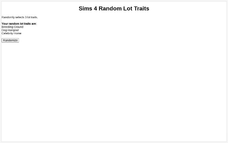 Sims 4 Random Lot Traits ― Perchance Generator