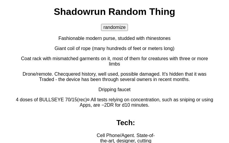 Shadowrun Random Thing ― Perchance Generator