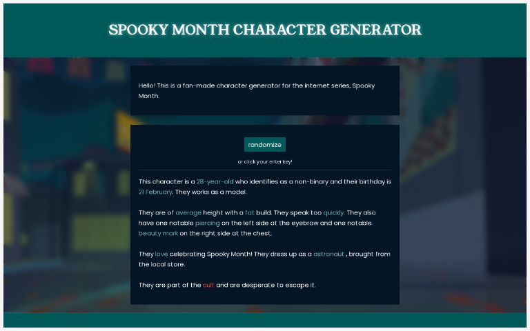 SPOOKY MONTH CHARACTER GENERATOR