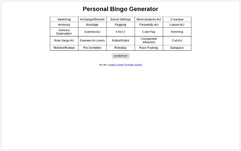 Personal Bingo Generator