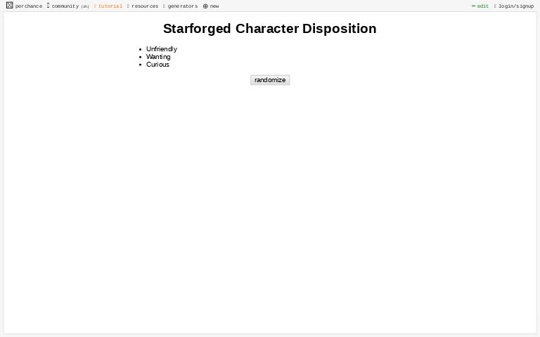 Starforged Character Disposition ― Perchance Generator