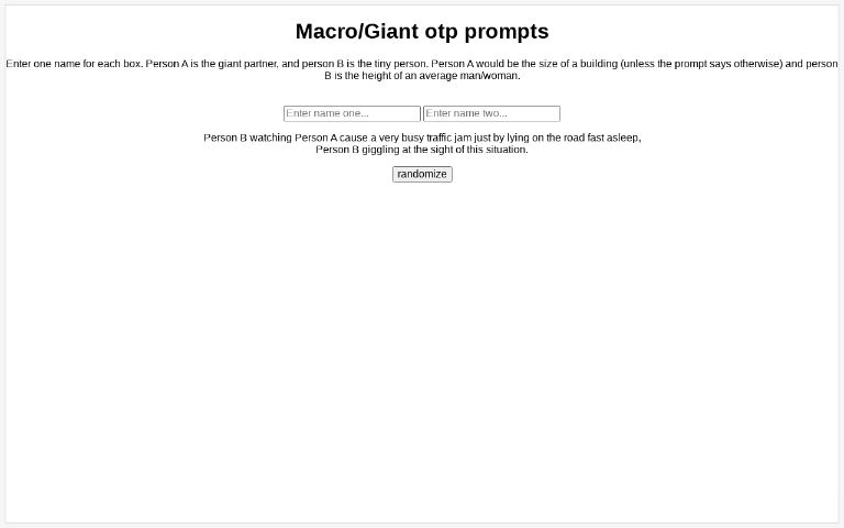 Macro/Giant otp prompts ― Perchance Generator