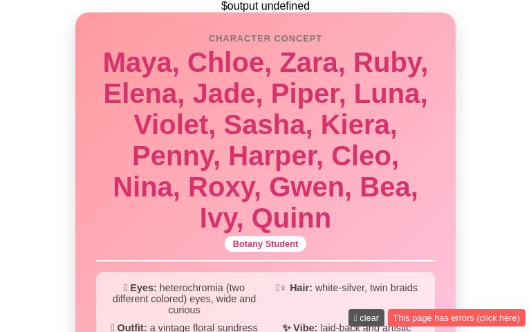 Maya, Chloe, Zara, Ruby, Elena, Jade, Piper, Luna, Violet, Sasha, Kiera ...