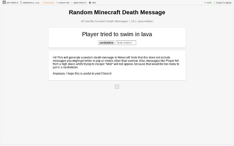 Random Minecraft Death Message ― Perchance Generator