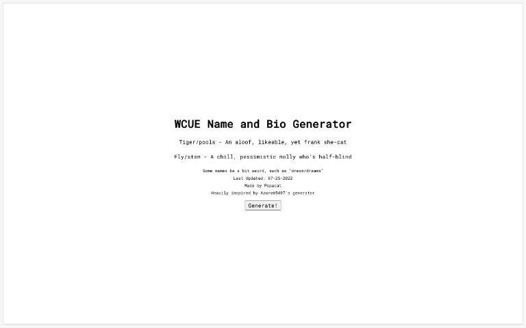 WCUE Name and Bio Generator