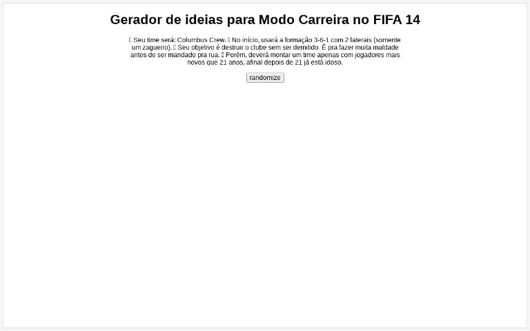Gerador de ideias para Modo Carreira no FIFA 14 ― Perchance Generator