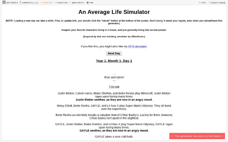 An Average Life Simulator ― Perchance Generator