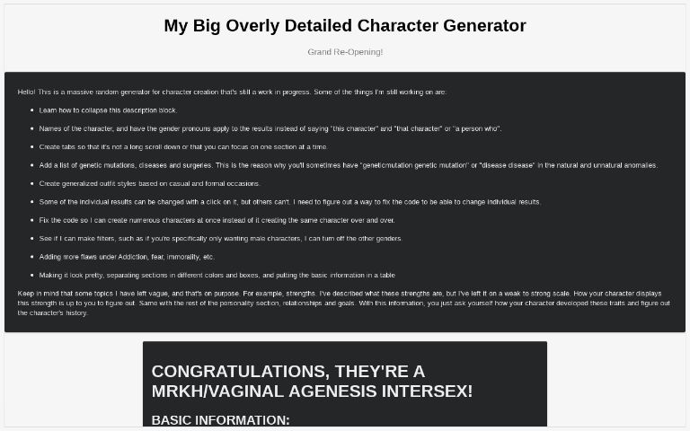 My Big Overly Detailed Character Generator