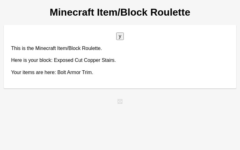 Minecraft Item/Block Roulette ― Perchance Generator
