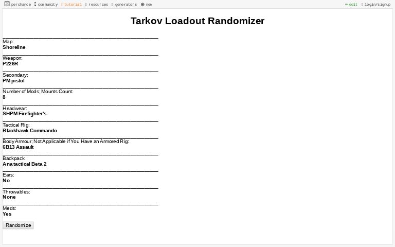 Tarkov Loadout Randomizer ― Perchance Generator