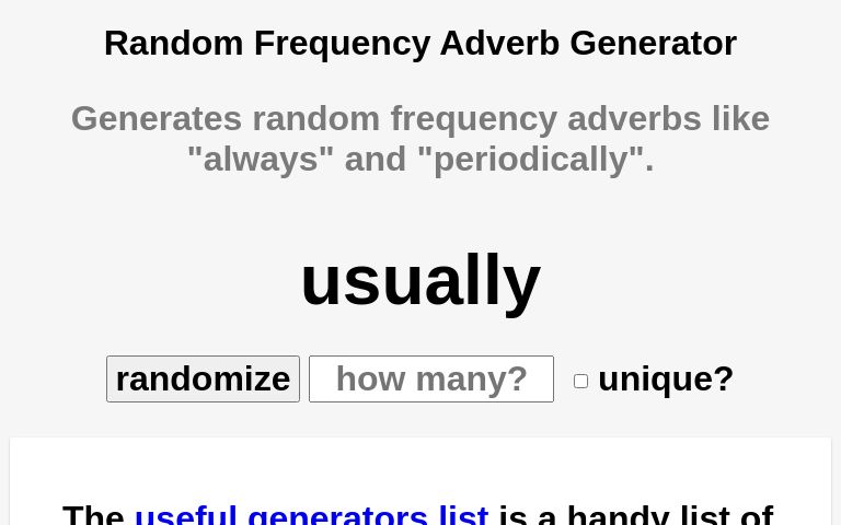 Random Frequency Adverb Generator Generates random frequency adverbs ...