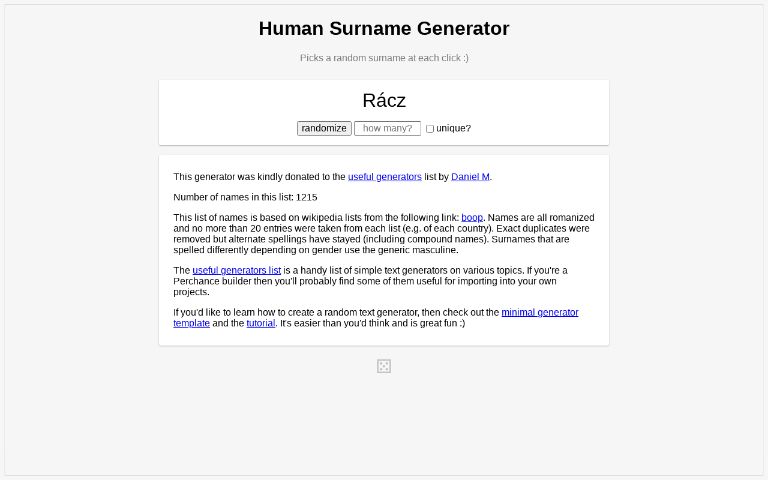 Human Surname Generator