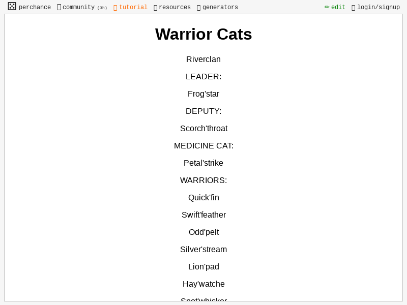 Warrior Cats ― Perchance Generator