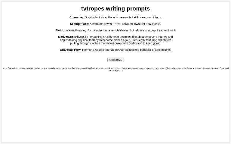 tvtropes writing prompts ― Perchance Generator
